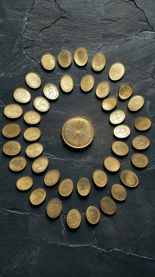 Golden Coins Arranged in a Circle Pattern, Symbol of Wealth and Prosperity Stock Illustration ...