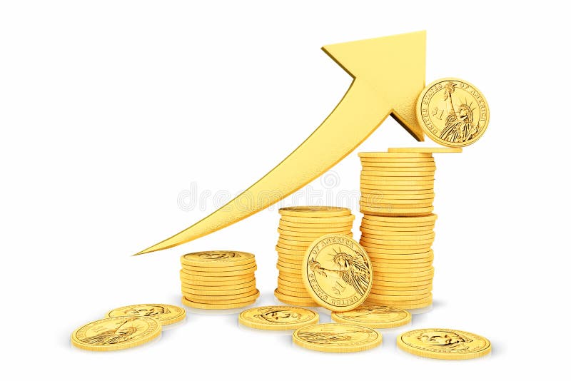 Golden Coins As Bars Rising on the Graph Stock Illustration ...