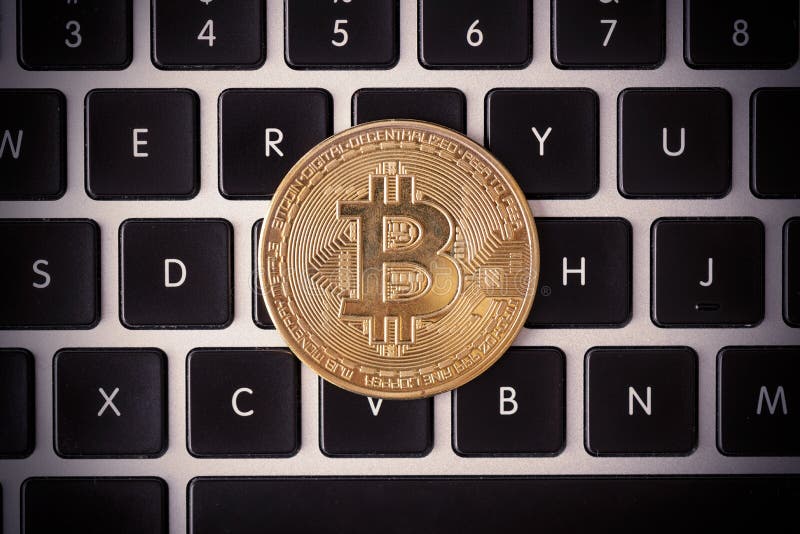 Golden Coins with Bitcoin Symbol on Keyboard Stock Photo - Image of ...