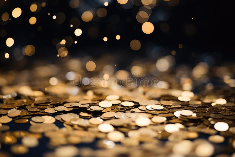 Golden Coins on Bokeh Background. Shallow Depth of Field, Golden ...