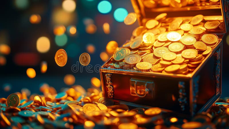 Golden Coins Cascade from an Ornate Chest, Creating a Captivating ...