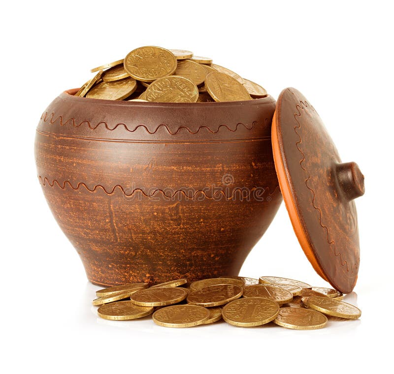 Golden Coins in Ceramic Pot Stock Image - Image of golden, open: 40268841