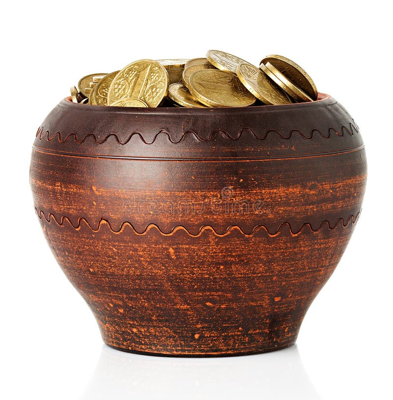 Golden Coins in Ceramic Pot Stock Image - Image of golden, open: 40268841