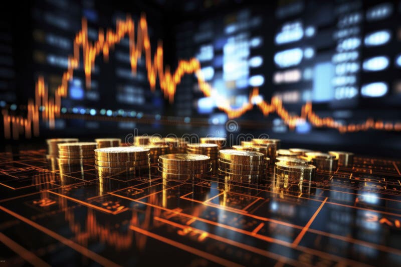 Golden Coins on Digital Forex Graph Background Stock Photo - Image of ...