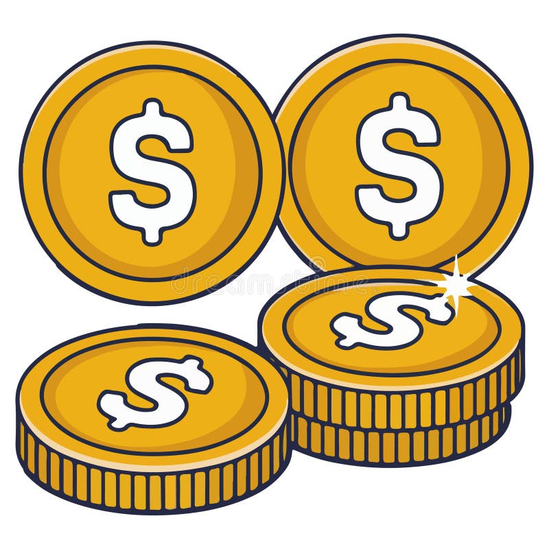 Golden Coins, Each Prominently Displaying a Dollar Sign. Vector Design ...