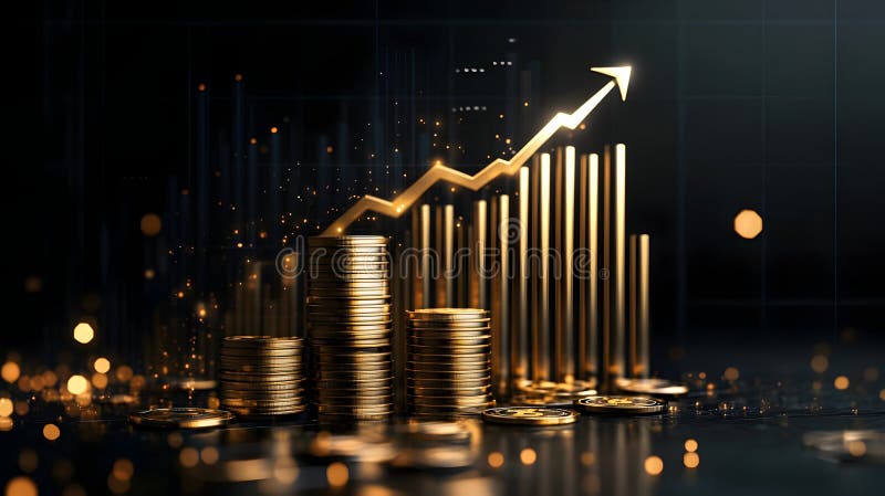 Golden Coins and Financial Growth Chart with Rising Arrow Stock Photo ...