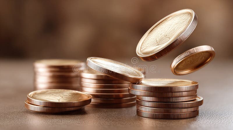 Golden Coins Float Against a Brown Backdrop, Showcasing a Clean Design ...