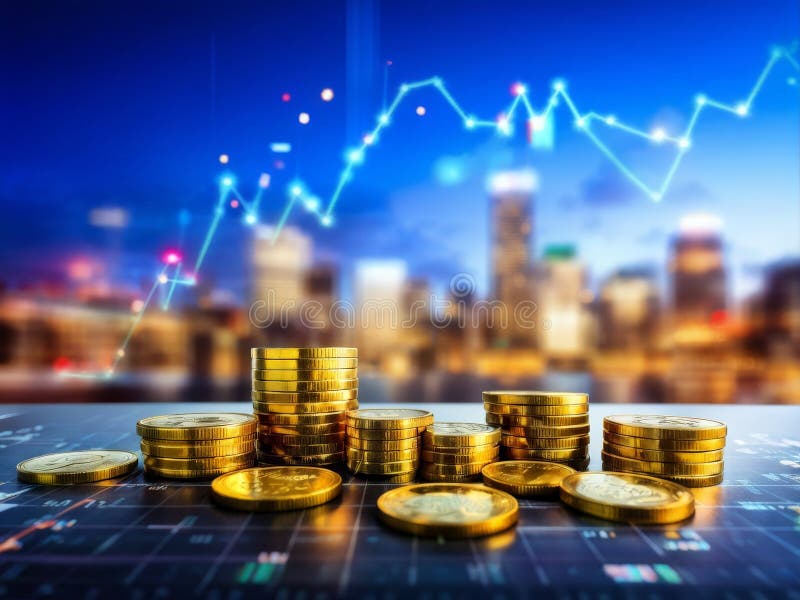 Golden coins with graph stock illustration. Illustration of coin ...