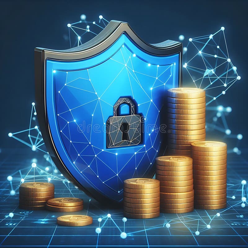 Golden Coins Guarded Cybersecurity Shield Stock Illustration ...