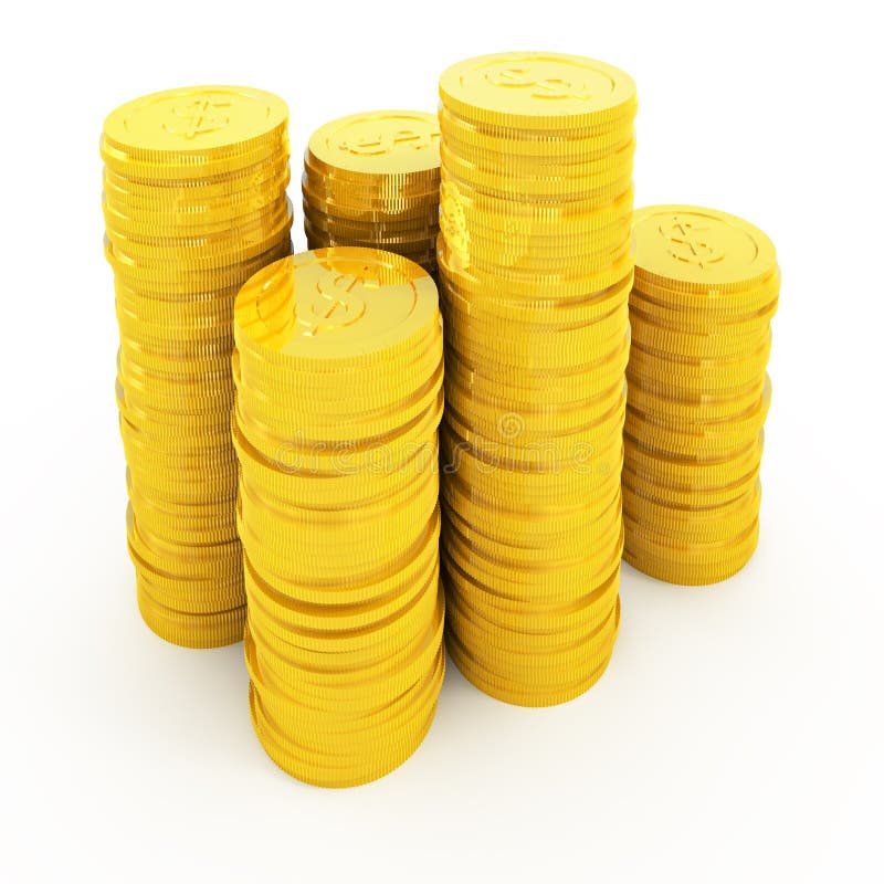 Golden Coins Isolated on White Stock Illustration - Illustration of ...
