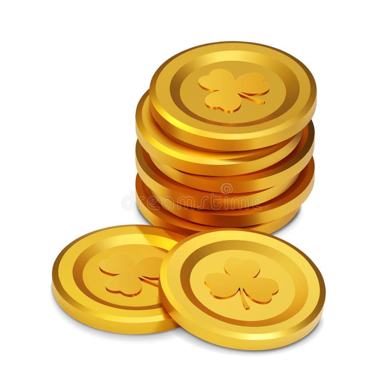 Golden Coins with Leaf Clover Stock Vector - Illustration of ...