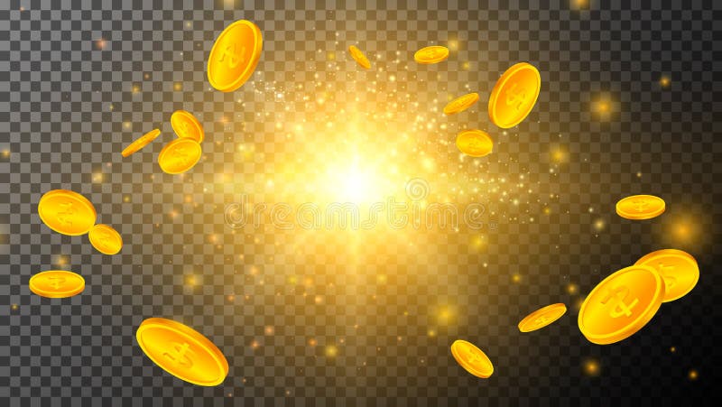 Golden Coins with Light Effects on Transparent Stock Illustration ...