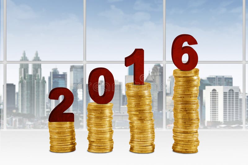 Golden Coins with Numbers 2016 in the Office Stock Photo - Image of ...