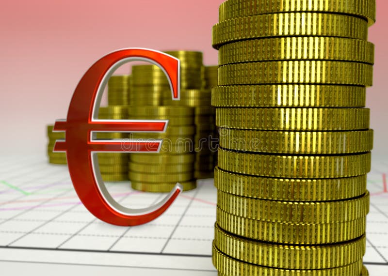 Golden Coins and Red Euro Symbol Stock Illustration - Illustration of ...