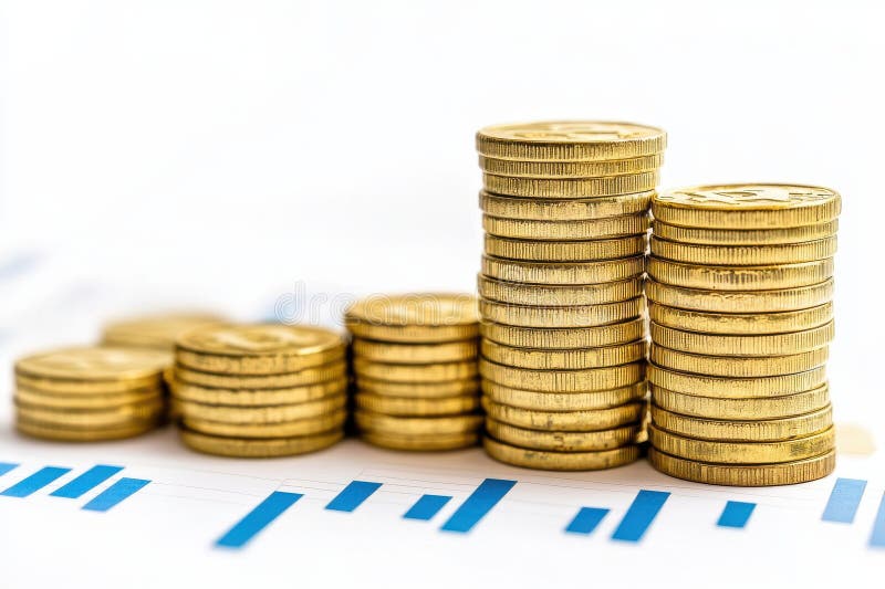 Golden Coins Stack with Financial Growth Graph â€ Isolated on White ...
