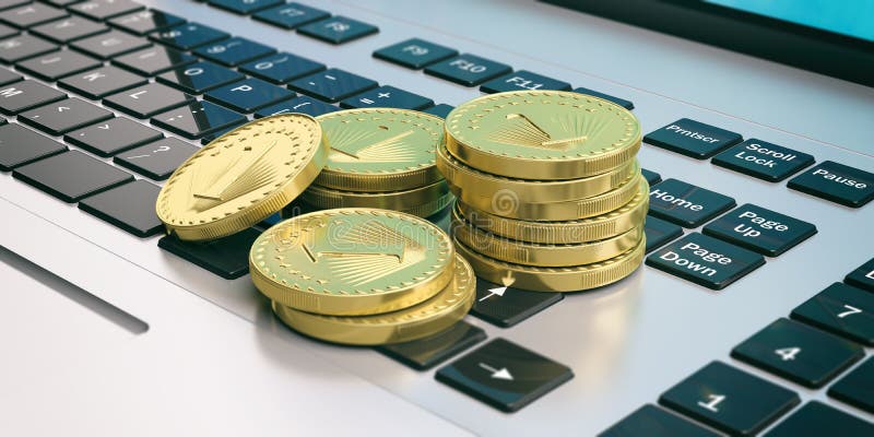 Golden Coins Stacked on a Laptop. 3d Illustration Stock Illustration ...