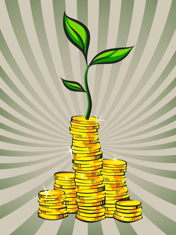 Money Tree Sprout Grows from Coins Stack, Pop Art Vector Icon Stock ...