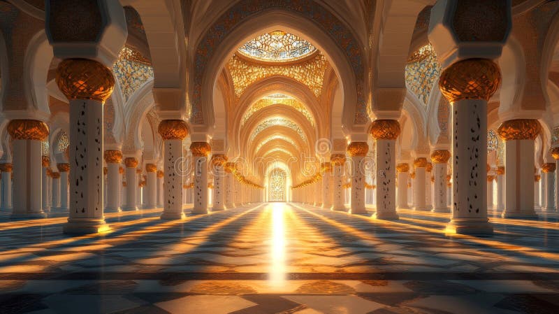 Golden Colonnaded Hall Sunlit Interior Design Stock Illustration ...