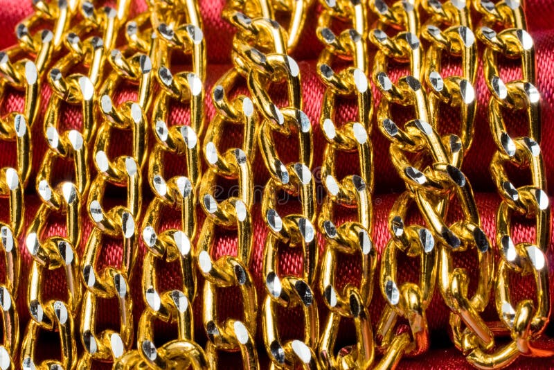 Golden Color Chain Over Red Silk Stock Image - Image of fashion, silk ...