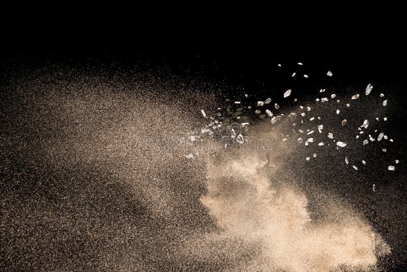 Golden Colored Sand Splash Against Dark Background. Stock Image - Image ...