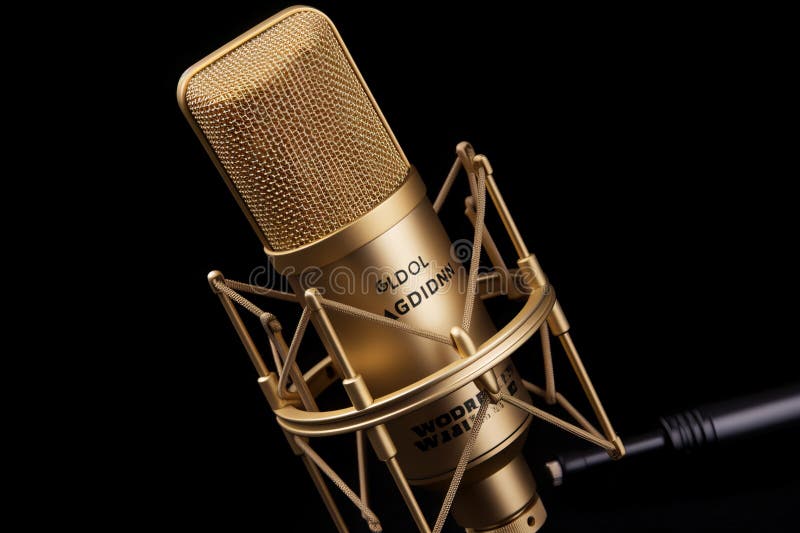 Golden Colored Studio Condenser Microphone. Beautiful Illustration ...