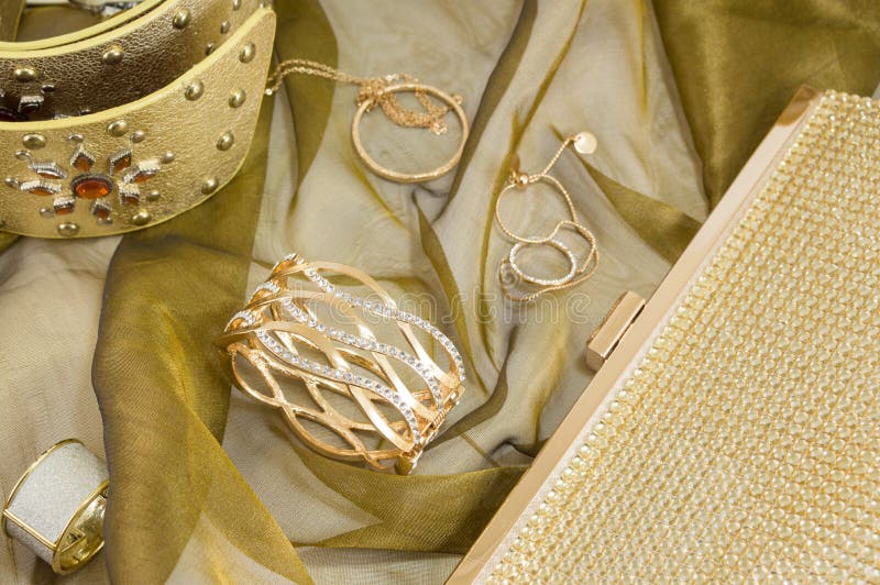 Golden Colored Women Accessories Stock Image - Image of accessory ...