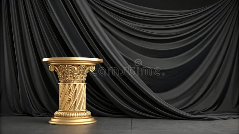 Golden Column on Black Drape, 3D Render, Classic, Luxury, Display ...