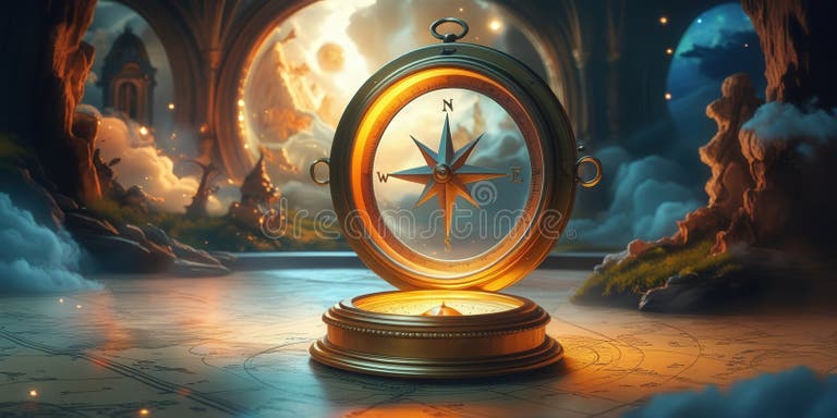 Golden Compass on Ancient Map in a Mystical Fantasy Setting with ...