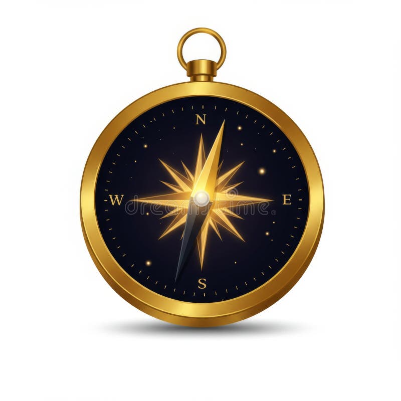 Golden Compass Featuring Directional Markings on a White Background ...