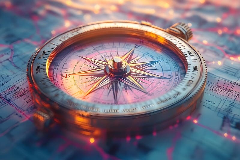 Golden Compass on Map stock illustration. Illustration of wanderlust ...