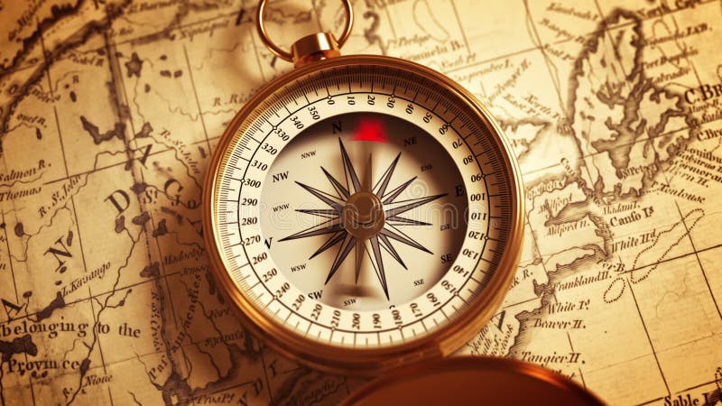 Golden Compass on an Old Map Indicating Direction Stock Video - Video ...