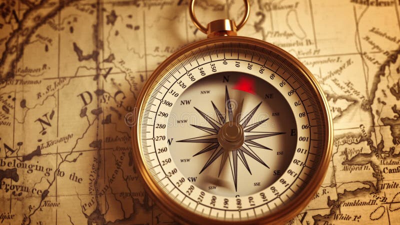 Golden Compass on an Old Map Indicating Direction Stock Video - Video ...