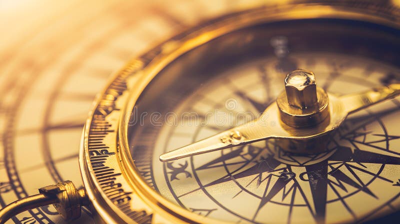 A Golden Compass Pointing Toward True North Symbolizing Stock ...