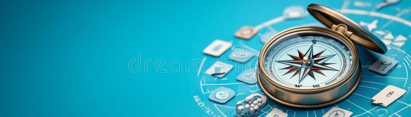 Golden Compass on Social Media Map, Digital Strategy, Navigation ...