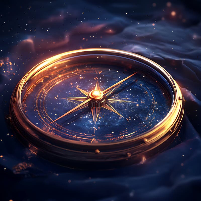 A Golden Compass with a Starry Sky Design Stock Illustration ...