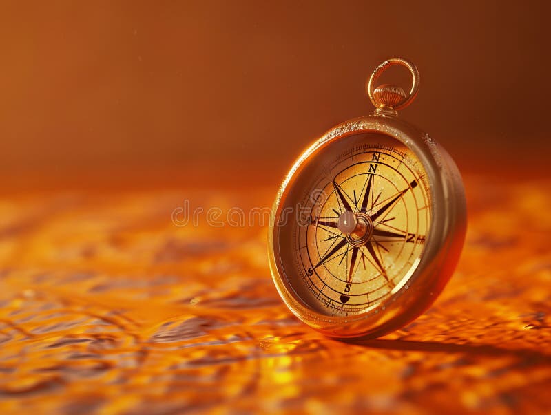 A Golden Compass on a Black Surface Stock Photo - Image of golden ...