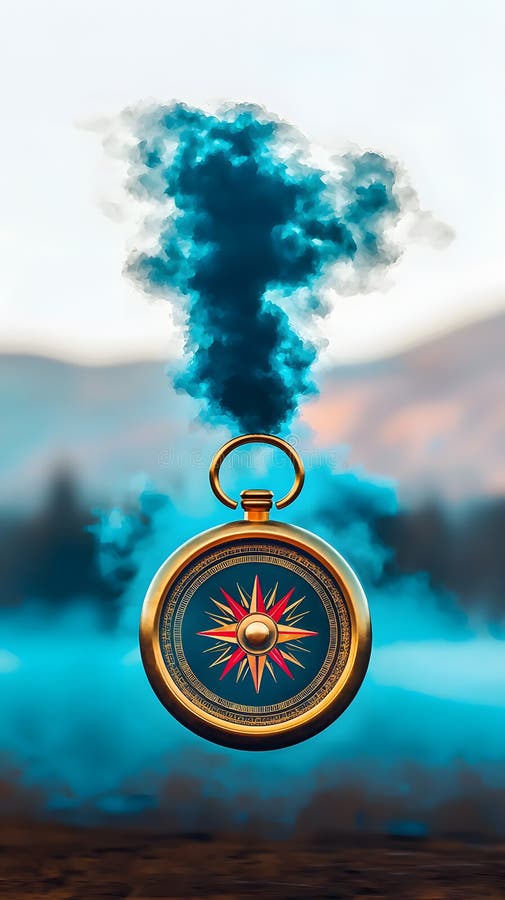 Golden Compass with Vibrant Smoke Effects Stock Illustration ...