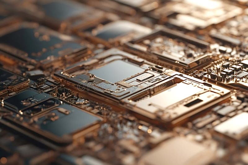 Golden Computer Chips Forming a Technological Surface Representing the ...