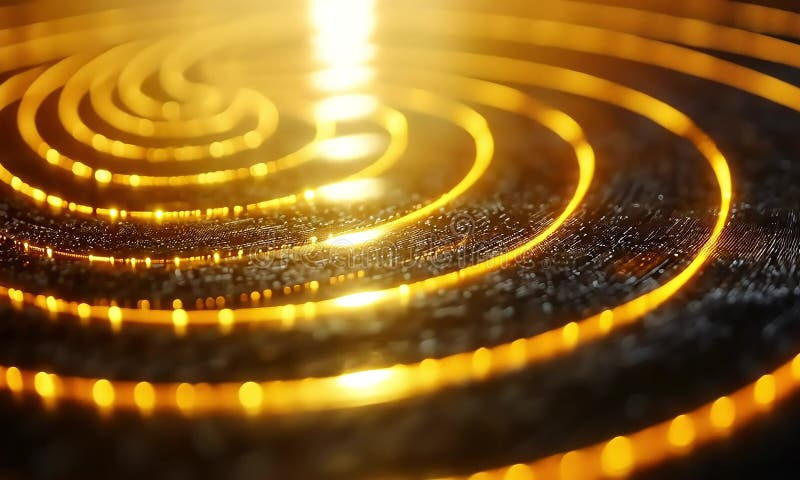 Golden Concentric Circles Radiating Light on Dark Background Stock ...