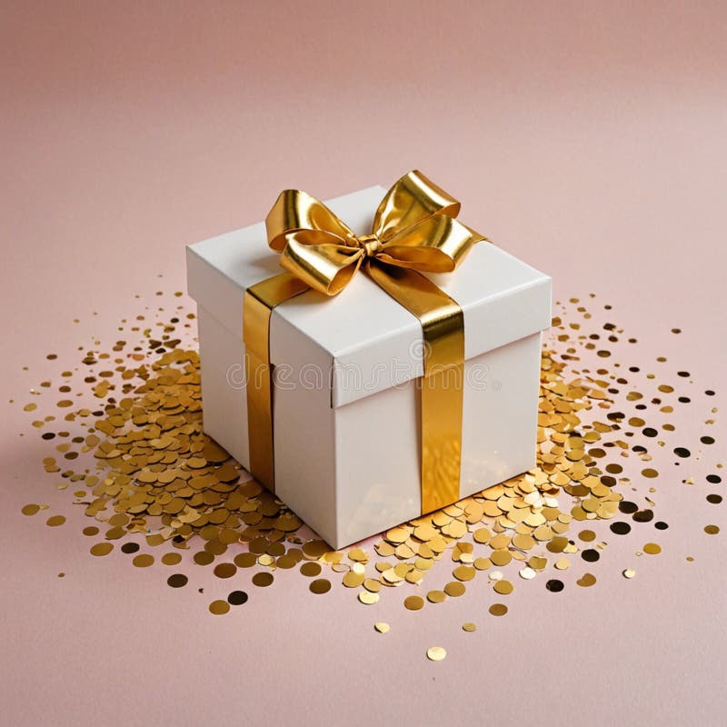 Golden Confetti Bursting from Festive Gift Box Stock Illustration ...