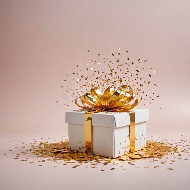 Golden Confetti Bursting from Festive Gift Box Stock Illustration ...