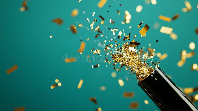 Golden Confetti Exploding from Party Popper for Celebrations and Events ...