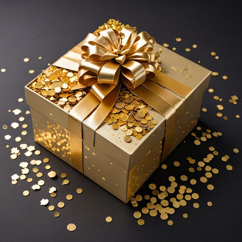 Golden Confetti Explosion in Festive Gift Box Stock Illustration ...
