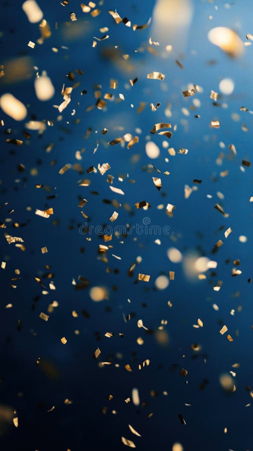 Golden Confetti Falling Against a Deep Blue Background. Celebration ...