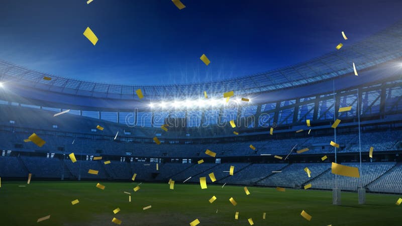 Golden Confetti Falling Down in Front of a Sports Stadium Stock Footage ...