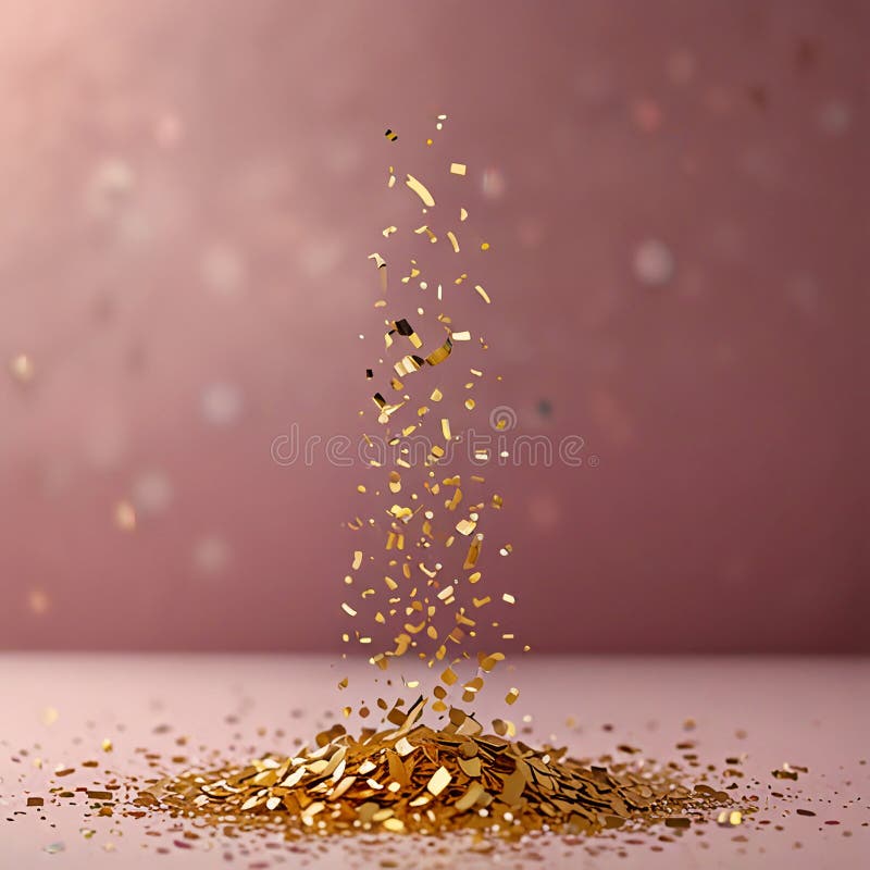 Golden Confetti Falling Down on Pink Background Stock Illustration ...