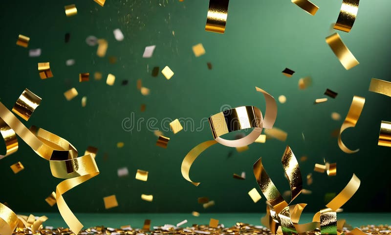 Golden Confetti Falling Green Studio Backdrop Celebration Stock Video ...