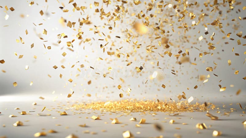 Golden Confetti Falling Onto a Neutral Surface, Creating a Celebratory ...