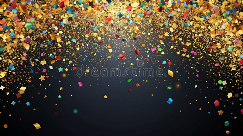 Golden Confetti and Rainbow Confetti on Black Background Creative AI ...