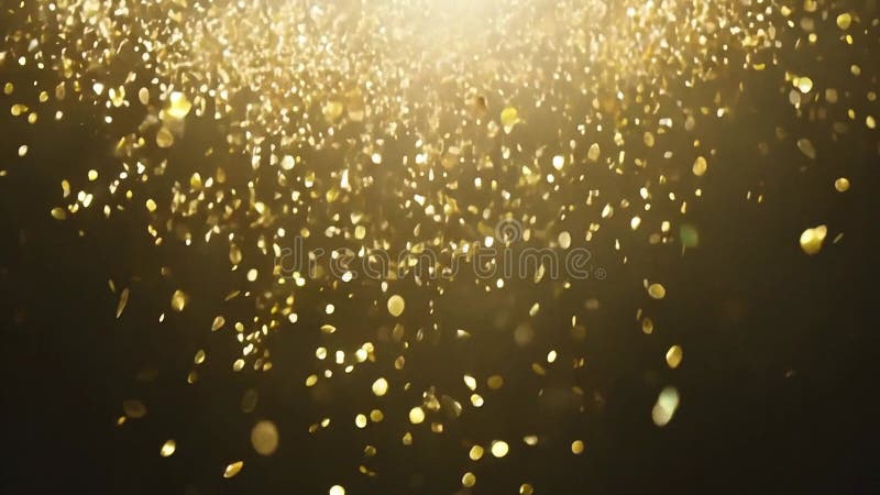 Golden Confetti Raining Down with Light on a Dark Background Stock ...